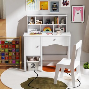 Costway Dětský stůl se židlí se zásuvkovou skříňkou a policí – 79 × 34 × 91 cm