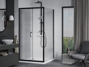 Mexen Apia posuvná sprchová kabina 90 x 90 cm, transparentní, černá + vanička Flat, bílá - 840-090-090-70-00-4010B