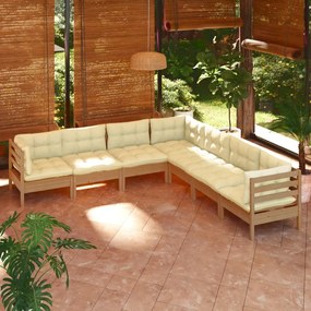 vidaXL 7dílná zahradní sedací souprava podušky masivní borovice [3096791] Barva: Krémová a antracitová