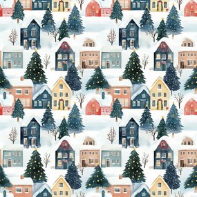 Bavlněný povlak na polštář WINTER VILLAGE 50x70 cm, barevný