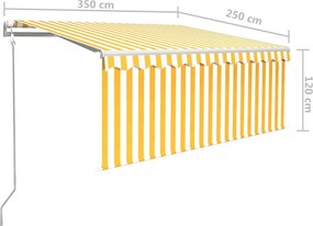 vidaXL Marketos Automatická markýza roleta LED senzor větru 3,5x2,5 m žlutobílá