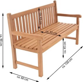 Teaková zahradní lavice 150 cm pro 3 osoby, ošetřený teak
