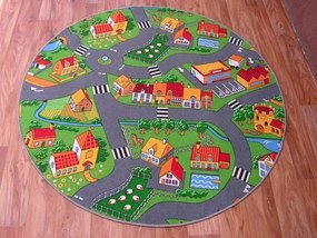 Dětský kulatý koberec City šedo-zelený