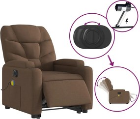 Elektrické zvedací masážní polohovací křeslo hnědé textil 3204636