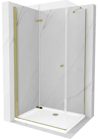 Mexen Lima skládací sprchový kout 100 x 80 cm, Průhledné, Zlatá + sprchová vanička Flat - 856-100-080-50-00-4010