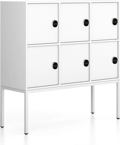 Kancelářská skříň FRAME, nízká, bílá podnož, 6x dveře, 1299 x 450 x 1331 mm, RFID zámek, bílá