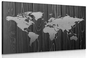 Obraz mapa na dřevě v černobílém provedení - 60x40 cm