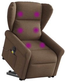 Elektrické zvedací masážní polohovací křeslo hnědé textil 3303408