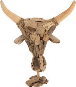 Dřevěná dekorace hlava býka na noze Bull Head - 41*15*59cm