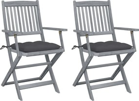 vidaXL Skládací zahradní židle s poduškami 2 ks masivní akáciové dřevo [3064507] Barva: antracitová
