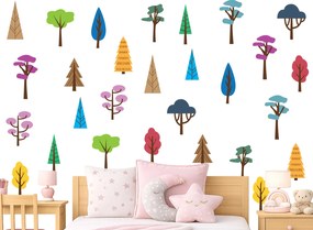 Sada barevných stromečků textilní přelepitelné samolepky na zeď arch 96 x 100 cm