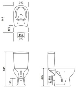Cersanit ARTECO - WC kombi + antibakteriální sedátko s funkcí pomalého zavírání, horizontální odpad, K667-052