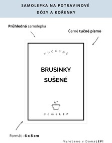 BRUSINKY SUŠENÉ – průhledná samolepka na dózu, tučné písmo, 6 x 8 cm | DomaLEP