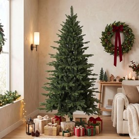 HOMCOM Umělý vánoční stromek, skládací dřevěný stojan, 1438 špiček, 180 cm, zelený
