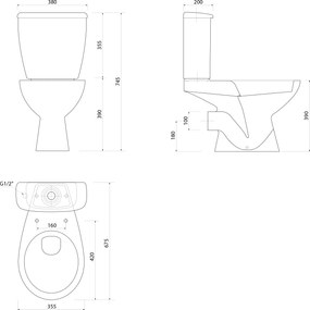Aqualine JOSE WC kombi 38 x 74,5 x 66 cm s nádržkou dvojtlačítko 3/6l zadní odpad bílá PS8812