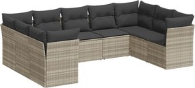 9dílná zahradní sedací souprava a podušky světle šedá polyratan 3218132