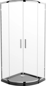Mexen Rio, čtvrtkruhový sprchový kout s posuvnými dveřmi 70 x 70 cm, 5mm čiré sklo, chromový profil + černá sprchová vanička, 863-070-070-01-00-4170