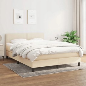 Box Spring Postel S Matrací Textil Krémová Hladké s hřebíky 140 x 190 cm