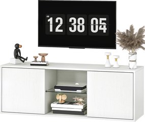 HOMCOM TV stolek pro až 55" plovoucí nebo na podlaze, dveře s tichým zavíráním, průchod kabelů a skleněná police, bílá