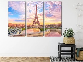 Vícedílný obraz Eiffelova Věž V Paříži Při Západu Slunce Nedostatek Nedostatek Přírodní plátno 150x100
