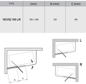 Ravak Vanová zástěna 100 cm levá, transparent/bílá 7QLA0103Z1 10CVS2-100