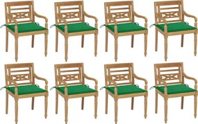 vidaXL Židle Batavia 8 ks s poduškami masivní teakové dřevo [3073354] Barva: Zelená
