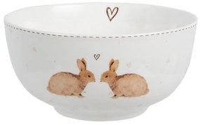 Bílá porcelánová miska na polévku s hnědými zajíčky Bunnies in Love – 500 ml