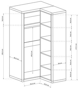 DALLAS s | šatní skříň D21 | ROHOVÁ | 100x114 cm | sonoma