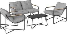 Outsunny zahradní set pro 4 osoby s tlustými polštáři, kovový lounge, světle šedá