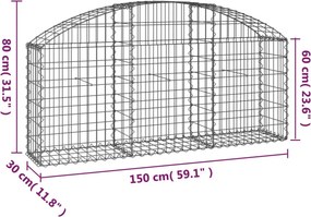 Klenutý gabionový koš 150 x 30 x 60/80 cm pozinkované železo 153443