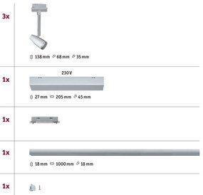 Paulmann 95459 Barelli, základní set Urail systemu, 3xGU10 max. 10W, matný chrom, délka 1,2m
