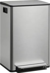 HOMCOM kuchyňský odpadkový koš 50 l, odpadkový koš s pedálem, vyjímatelný vnitřní kýbl, měkké zavírání víka, 41,7x36,6x62 cm, stříbrný