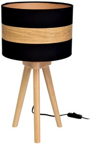 Stolní lampa Terra, 1x dřevěné/černé textilní stínítko, dřevo