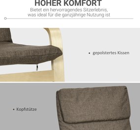 HOMCOM Relaxační křeslo Otočné křeslo s polštářem pod hlavu, vzhled lnu, březové dřevo, hnědé| Aosom