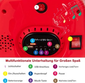 Costway Dětský nárazník 6 V otočný o 360 stupňů s hudbou a barevnými – červený