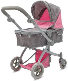 Baby mix sophie kočárek pro panenky, 2 v 1, pink - grey