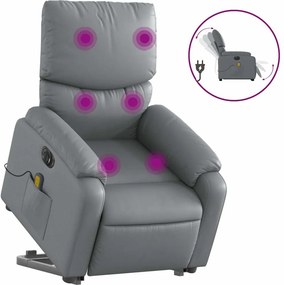 Elektrické zvedací masážní polohovací křeslo šedé umělá kůže 3204910