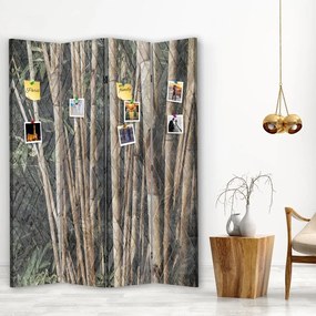 Ozdobný paraván, Bambusové stonky v hnědé barvě - 145x170 cm, čtyřdílný, obustranný paraván 360°
