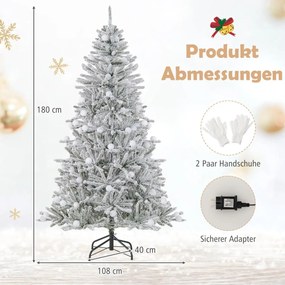 Costway 180 cm zasněžený umělý vánoční stromek s 51 kulovými lampami 250 teplá
