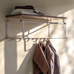 Ocelový nástěnný věšák v přírodní barvě/taupe s poličkou 70 cm Rex – Spinder Design