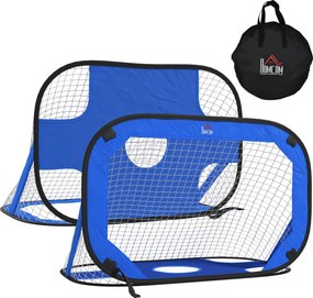 HOMCOM Fotbalové branky, Skládací branka, Přenosná fotbalová síť, 2-dílné mini branky, Mobilní s taškou na přenášení, Skládací, Modrá, 123 x 80 x 80 c