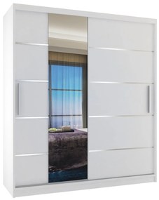 Šatní skříň 133 cm Belini bílý mat s posuvnými dveřmi zrcadlem a zásuvkami  MBP SZP6/1/W/W/0/KLAL