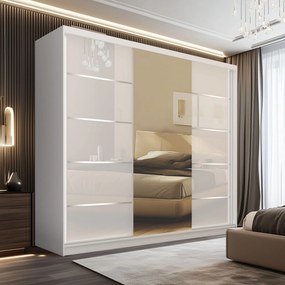 Šatní skříň SERENITY 232 cm Belini bílý mat / bílý lesk s posuvnými dveřmi a zrcadlem  MGB SERENITY SZP8/0/W/W/0/HIAL