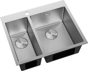 Mexen Flexo, 1.5-komorový nerezový dřez 610 x 510 mm, broušená ocel, 6446611500-01