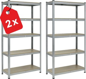 Regál 180x75x40 cm zinkovaný 5-policový, nosnost 875 kg - 2ks