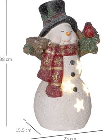 HOMCOM Vánoční dekorace, sněhulák s ptákem, 4 teplé bílé LED, na baterie, 25 x 15,5 x 38 cm
