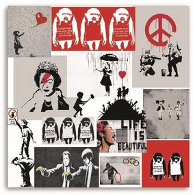 Gario Obraz na plátně Banksy nástěnné umění koláž Rozměry: 30 x 30 cm