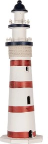 Bílo-červená dřevěná dekorace maják Lighthouse Nautic - Ø 15*48 cm