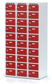 Alfa 3 Šatní skříňka s úložnými boxy, 30 boxů, červené dveře, otočný zámek