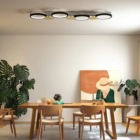 Stropní svítidlo LED 38W 1500LM 3000K-6500K Stropní svítidlo Lampa do obývacího pokoje se 4 žárovkami dálkové ovládání Černá+zlatá